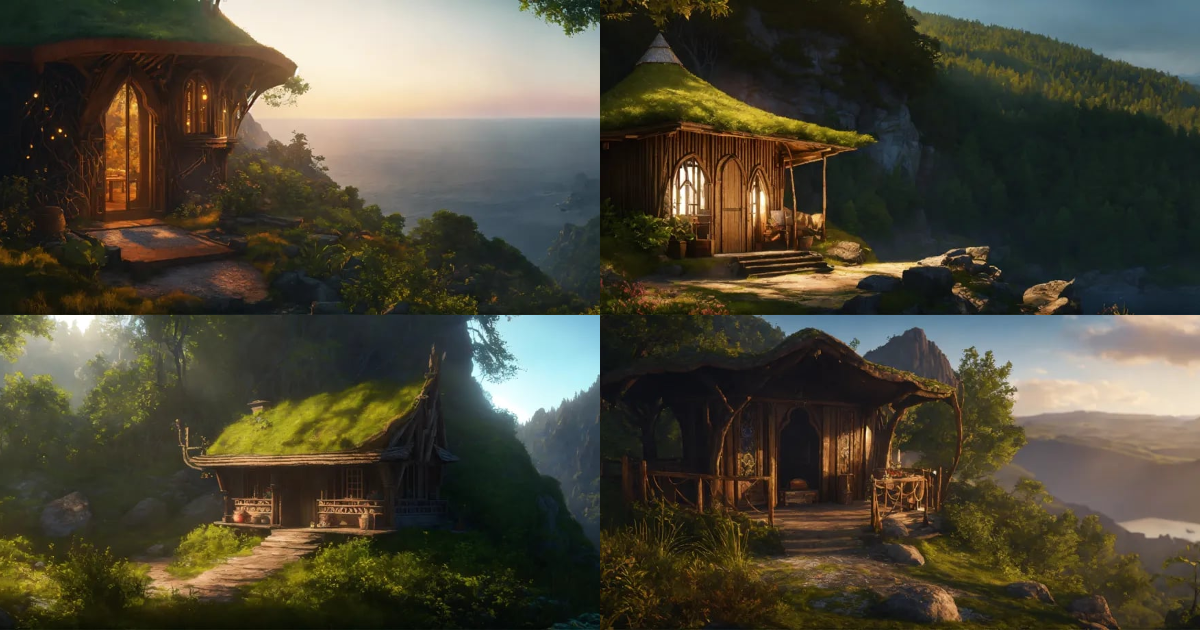 Lexica - Raw photo, an elven style hut in a clifftop in an enchanted ...