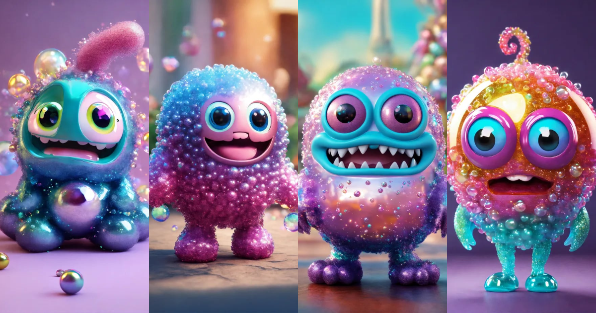 Lexica - Cute 3D bubble monster, in pearly iridescent glittery colour ...