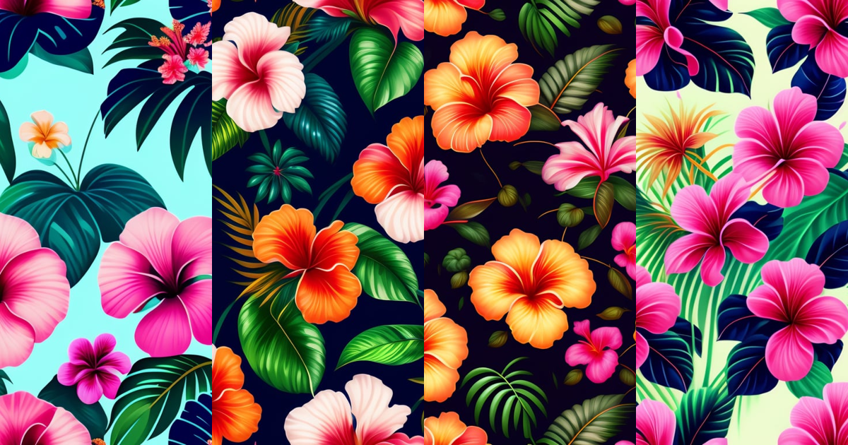 Lexica - Hawaiian Hibiscus flowers and palm trees in all over seamless ...