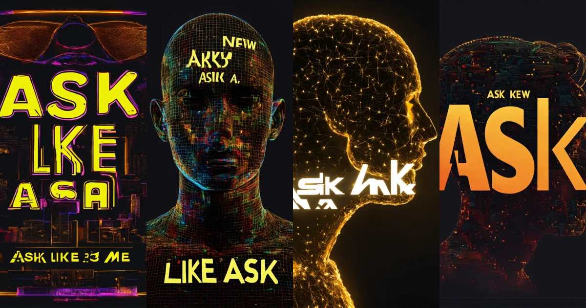 Lexica - A new ask like a ask sign over the head of man on a black ...