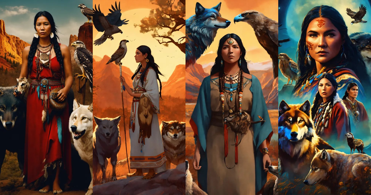 Lexica - Cinematic image of indigenous wise woman of North America with ...