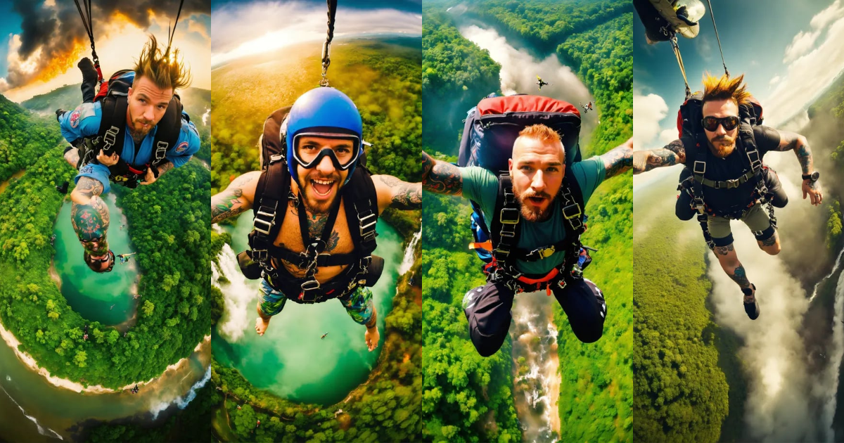 Lexica - Tattoed man with punk style doing skydiving from a exploded ...