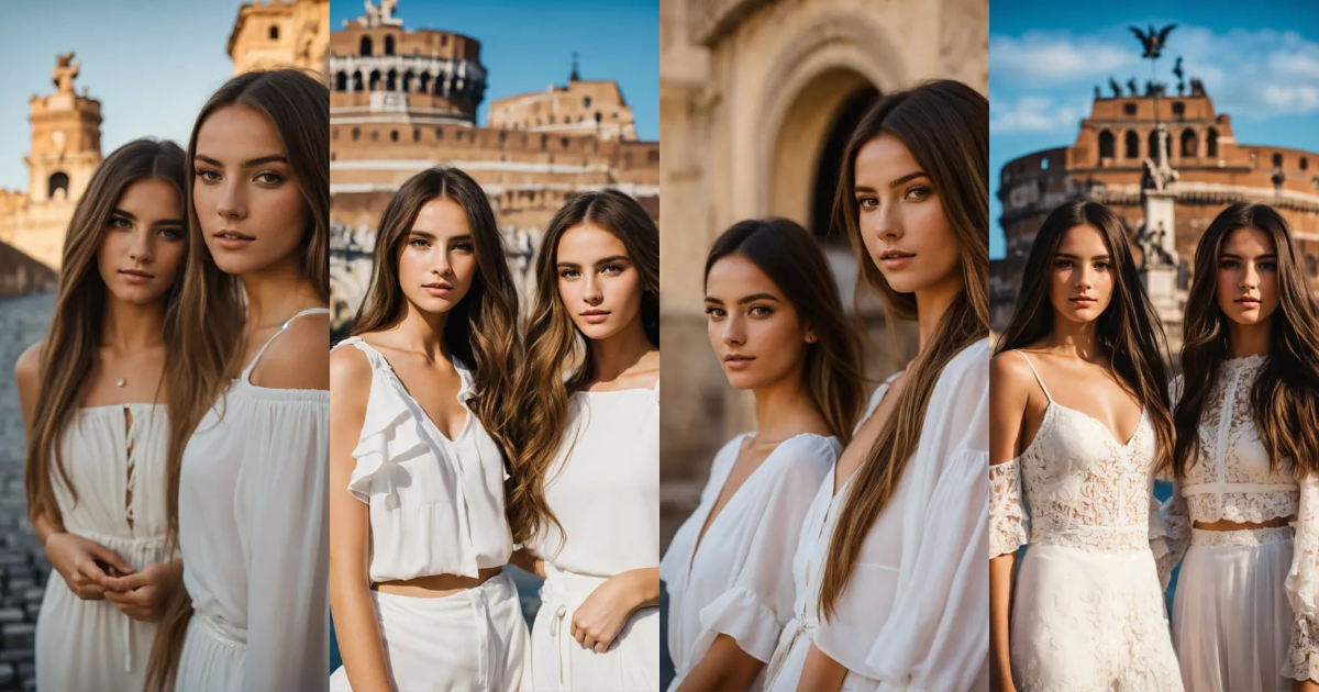 Lexica - Photo at day with two female models and Castel Sant'Angelo in ...