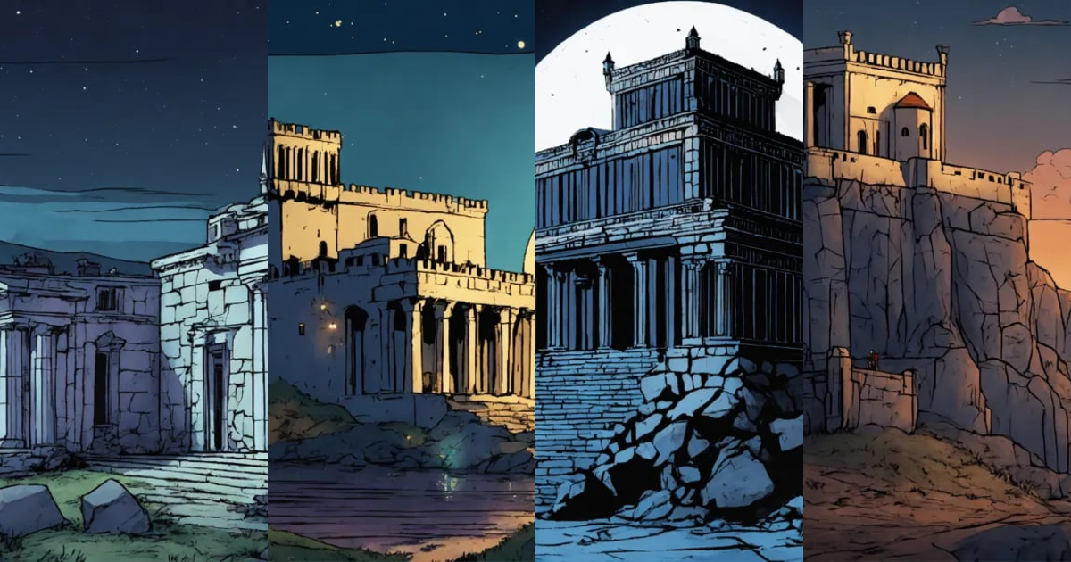 Lexica - Goth greek Castle at night . comic