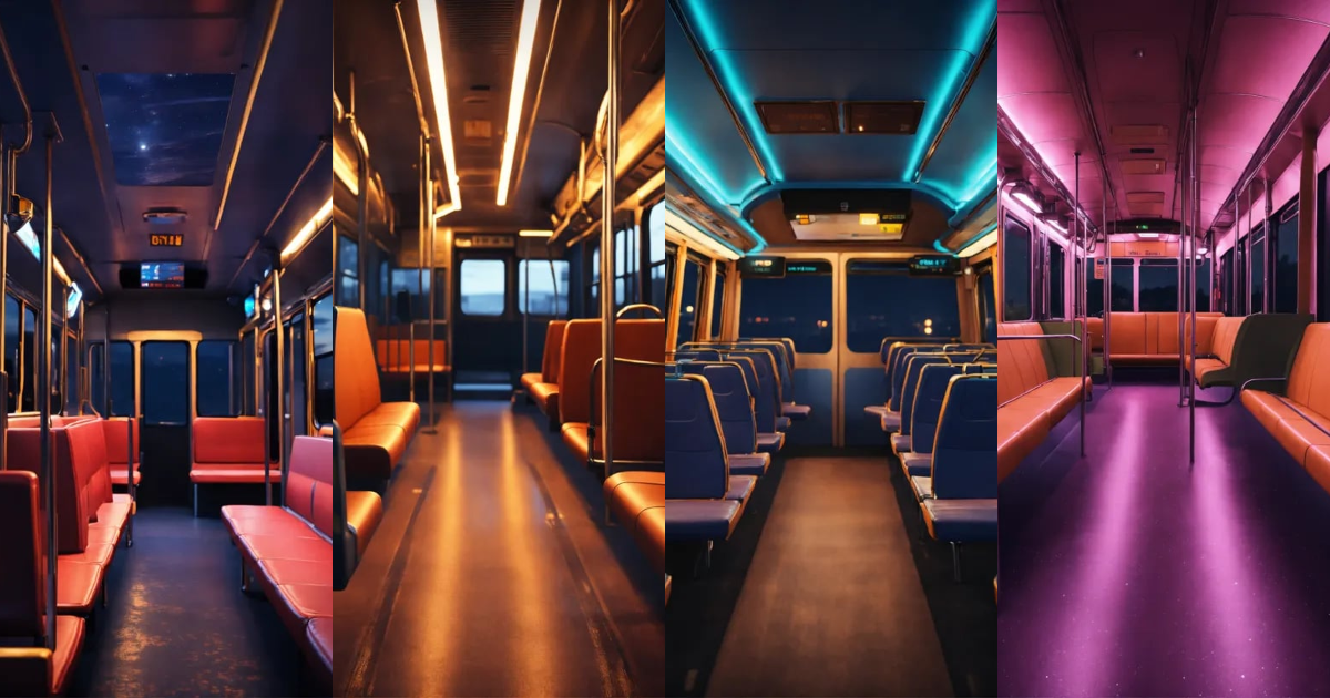 Lexica - Night bus long distant interior, realistic, 8k