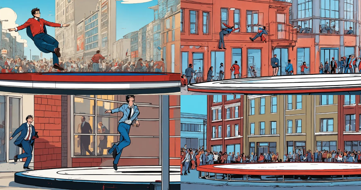 Lexica - An office worker in glasses falls backwards from a building ...