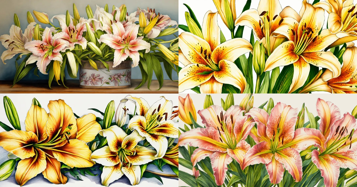 Lexica - Beautiful lilies arrangement, excellent, vintage style ...