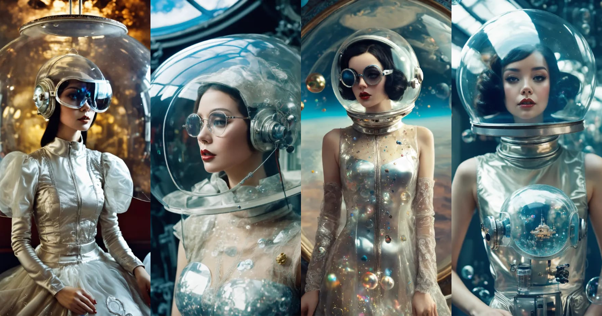 Lexica - Photography in a vintage Sci Fi transparent space ship bubbles ...