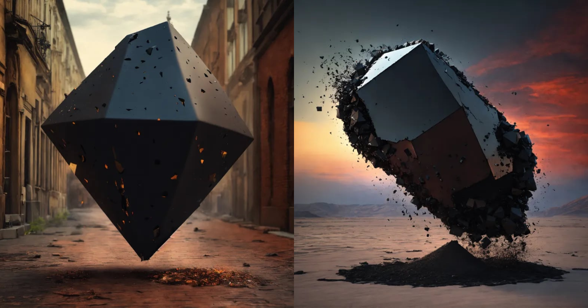 Lexica - Photo 3d Digital art Black strange object odd shape damaged ...