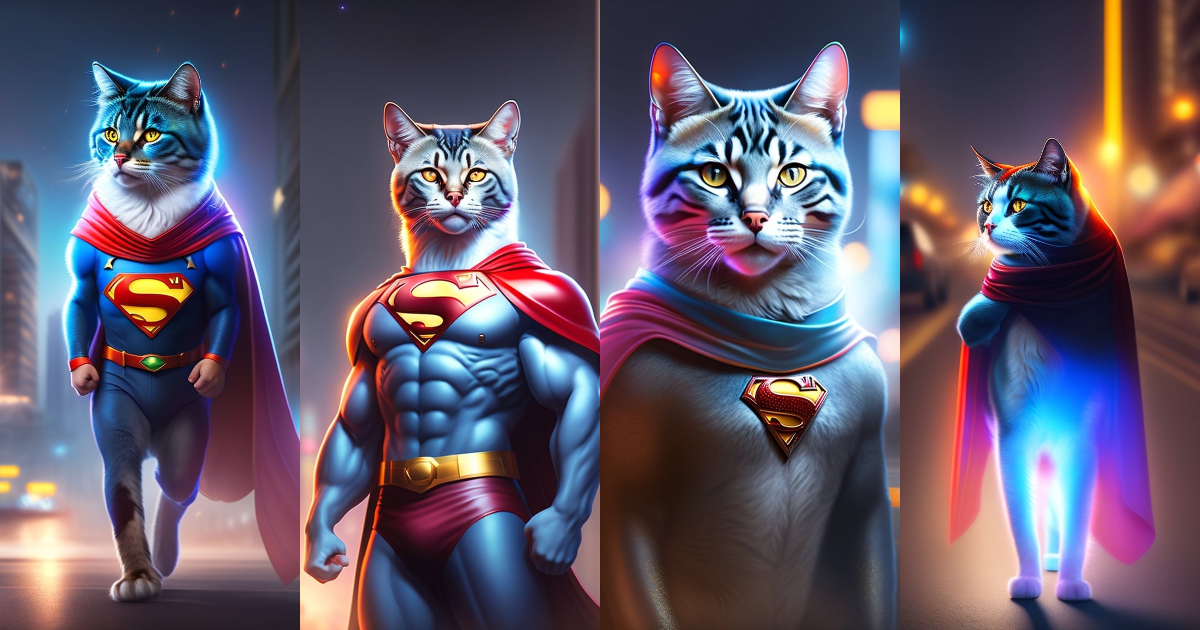 Lexica - A human cat who becomes superman, the background is the ...
