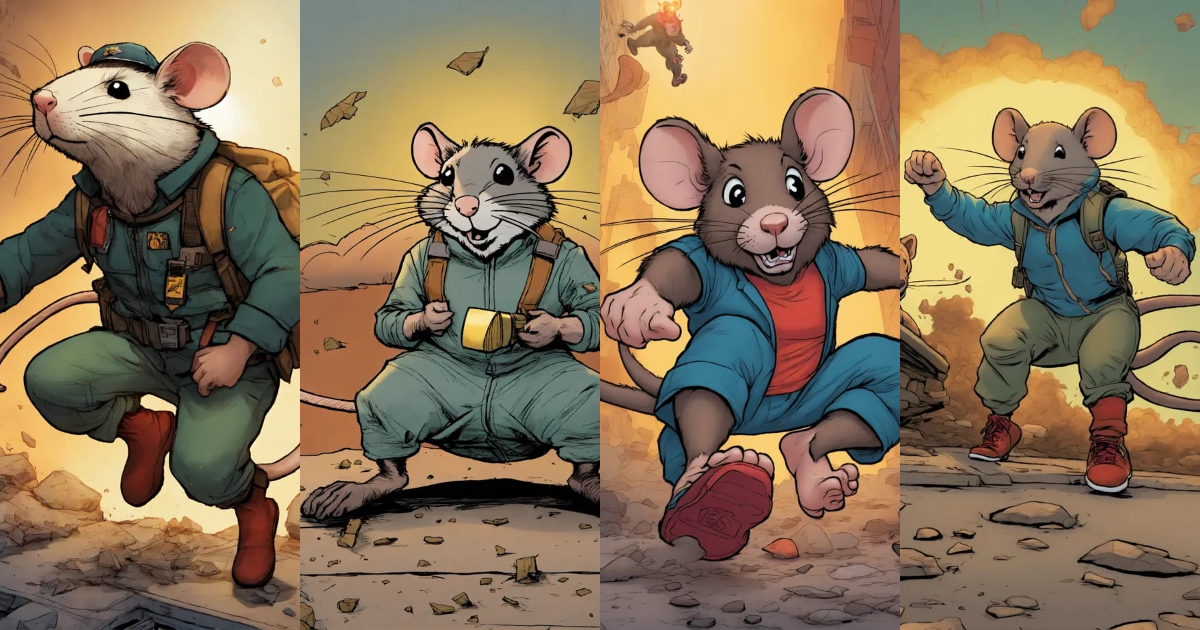 Lexica - Rat comics leaps of rage with both feet on a cap on the ground ...