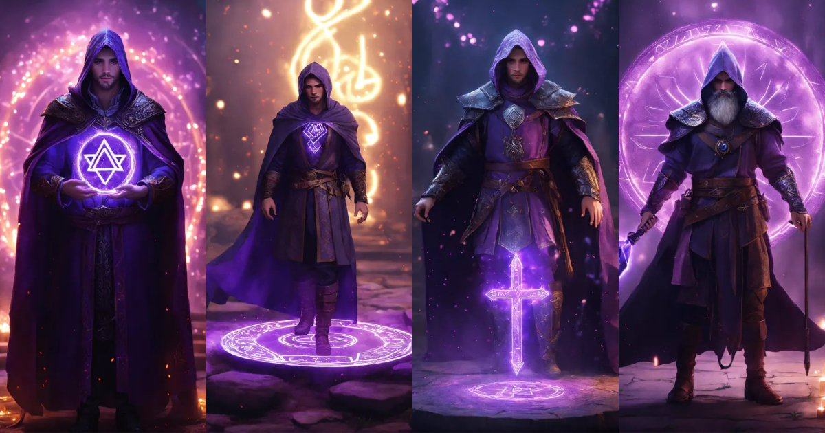 Lexica - A realistic full body portrait of a medival rune mage, drowing ...