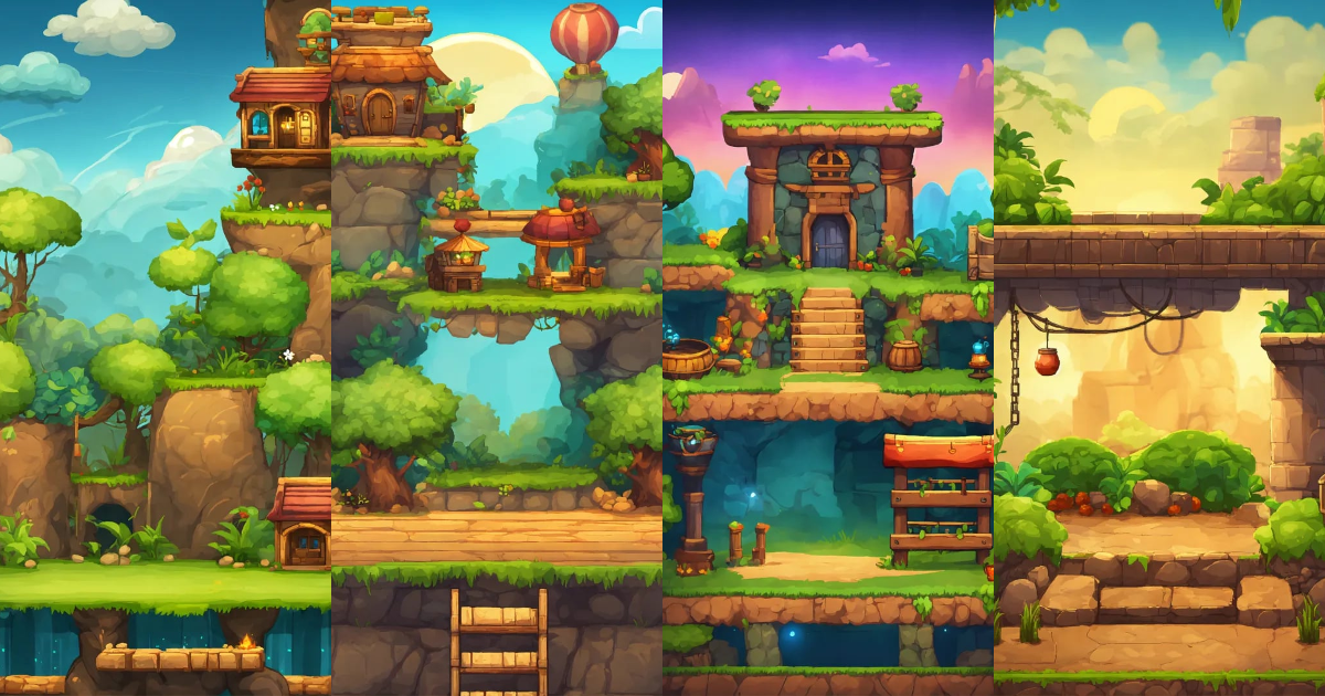 Lexica - 2d mobile platform game background with main platform