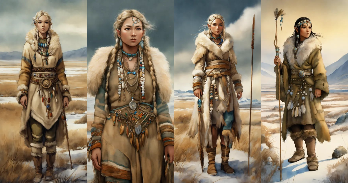 Lexica - Full body illustration of an elf inuit woman, beautiful ...
