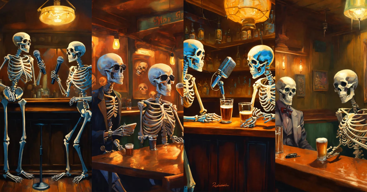 Lexica - A painting of two male skeletons, wearing reading glasses ...