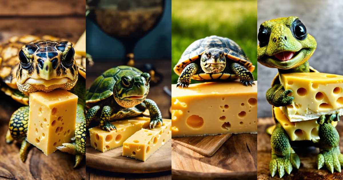 Lexica - A turtle holding a block of cheese