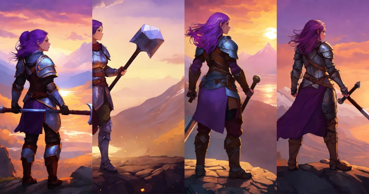 Lexica - Female short sturdy Dwarven Cleric, with purple hair, wearing ...