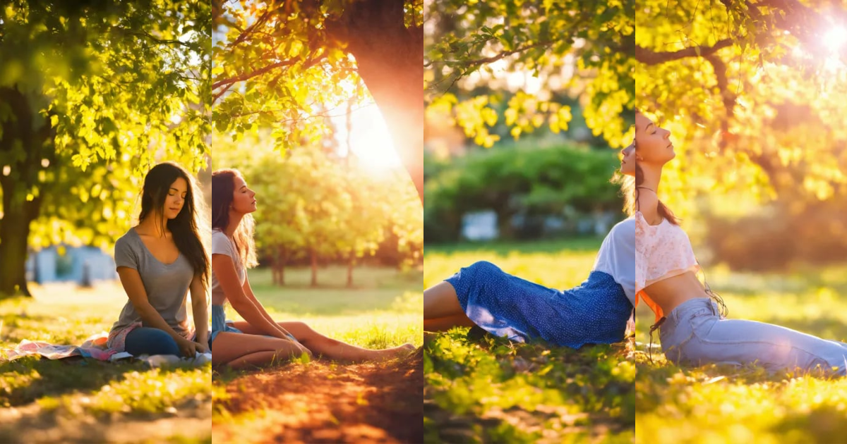 Lexica - Girl grounding under a tree and sun in soft focus. Creatively ...