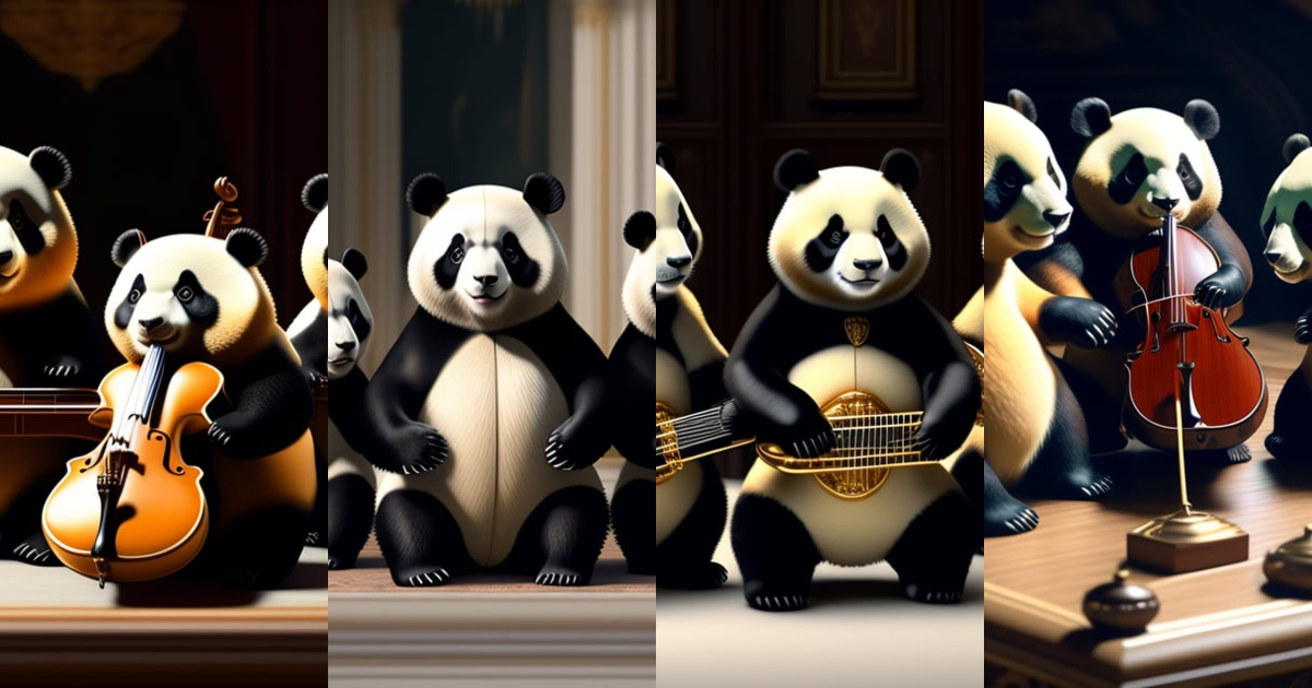 Lexica - A trio of panda bears playing music and dressed in 18th ...