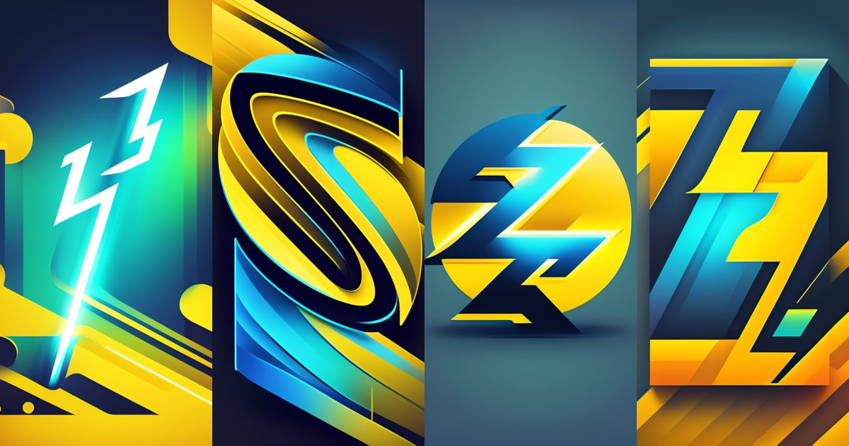 Lexica - Electric lightning bolt logo, minimalist, yellow and cyan ...