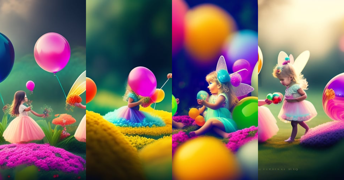 Lexica - Fairies playing with balloons on a flower bed, fantasy setting ...