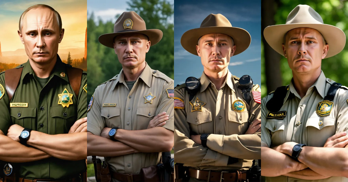 Lexica - Scared man, USA park ranger, FRONT VIEW, casual clothes, arms ...