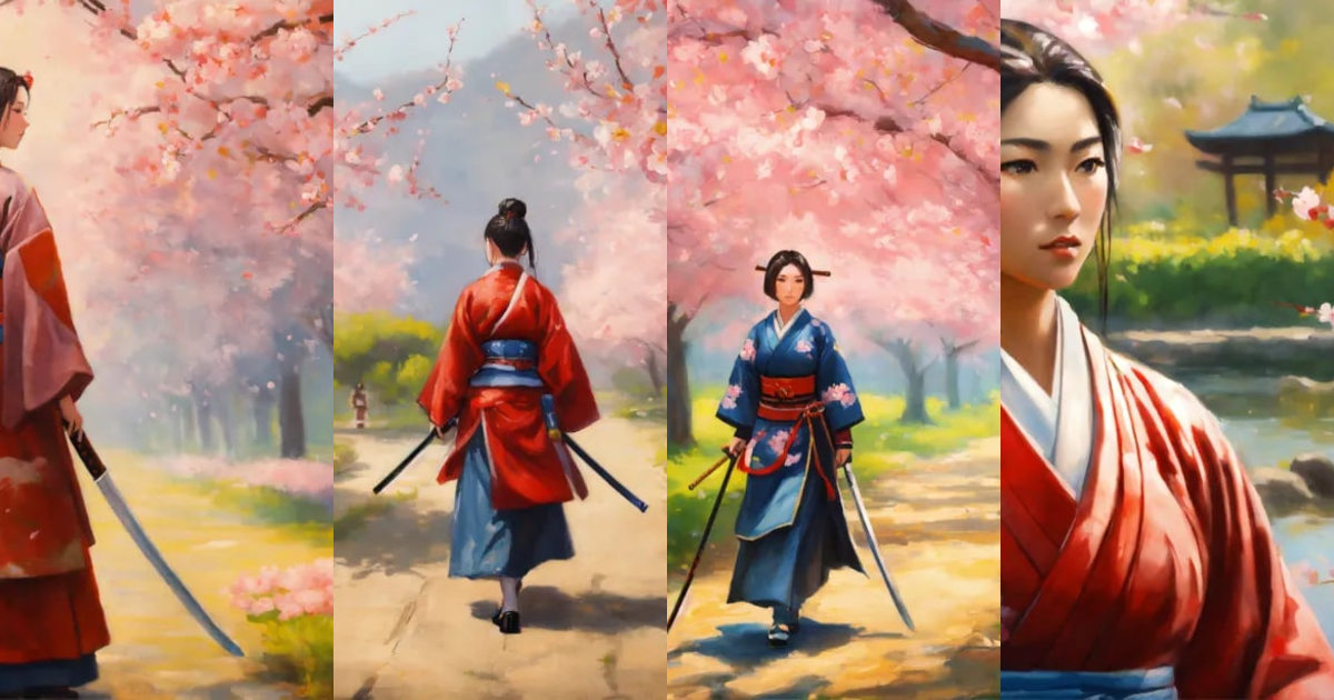 Lexica - IMPRESSIONIST STYLE PAINTING OF A FEMALE SAMURAI WARRIOR OF ...