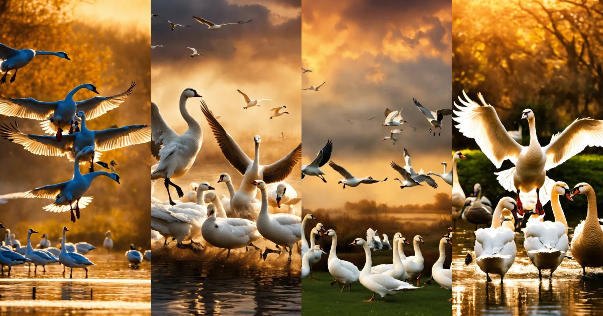 Lexica - A professional and fantasy image of a group of geese and swans ...