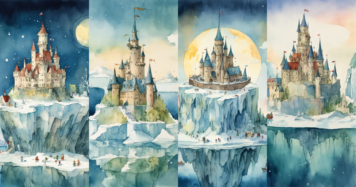 Lexica - A detailed illustration of a castle on an floating iceberg 360 ...