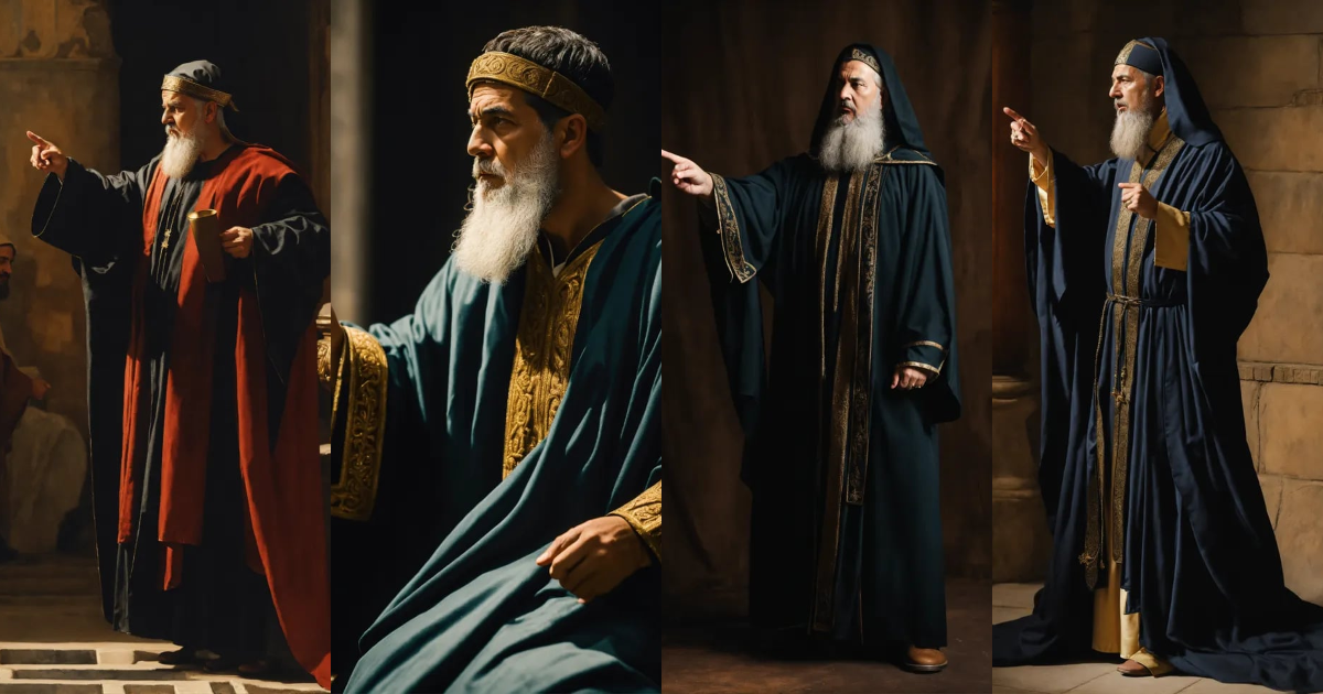 Lexica - Pharisee on black biblical robes, priest, pointing his finger ...