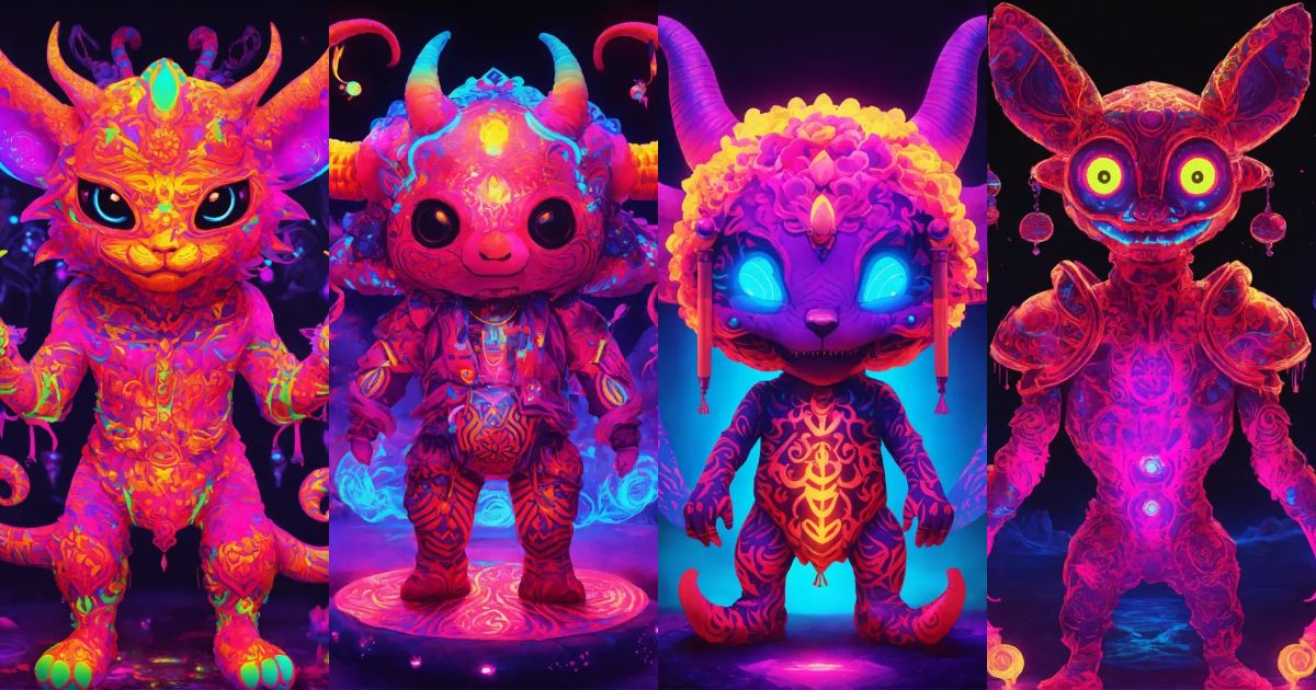 Lexica - Full body Kawaii Bahpomet in Blacklight DMT demon dubstep rave.