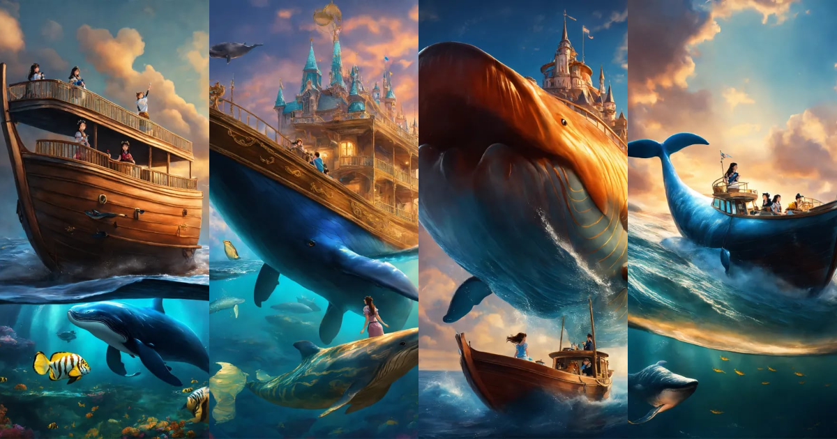 Lexica - A whale on the sky, a princess and a tiger inside a boat ...