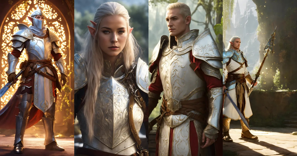 Lexica - D&D, fantasy, cinematic. D&D Elven guard wearing white armor
