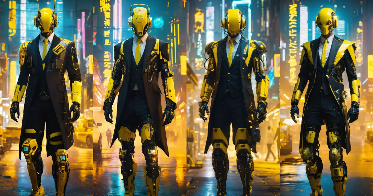 Lexica - Cyberpunk cyborg with yellow cybernetic parts. Mostly human ...