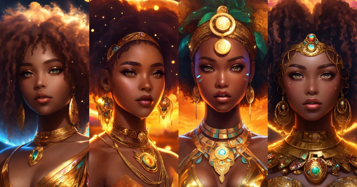 Lexica - Cute waifu, powerful AFRICAN goddess, afro-futurism, big amber ...