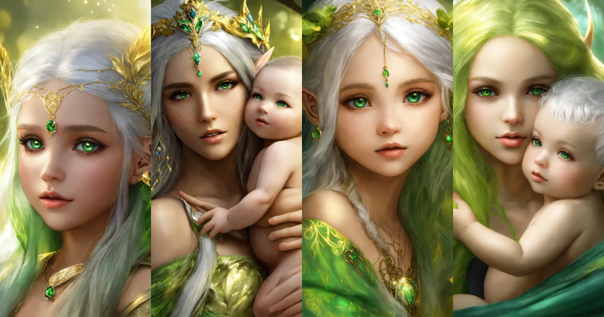 Lexica - Fantasy, baby, elf, gold skin, green eyes, silver hair, new ...