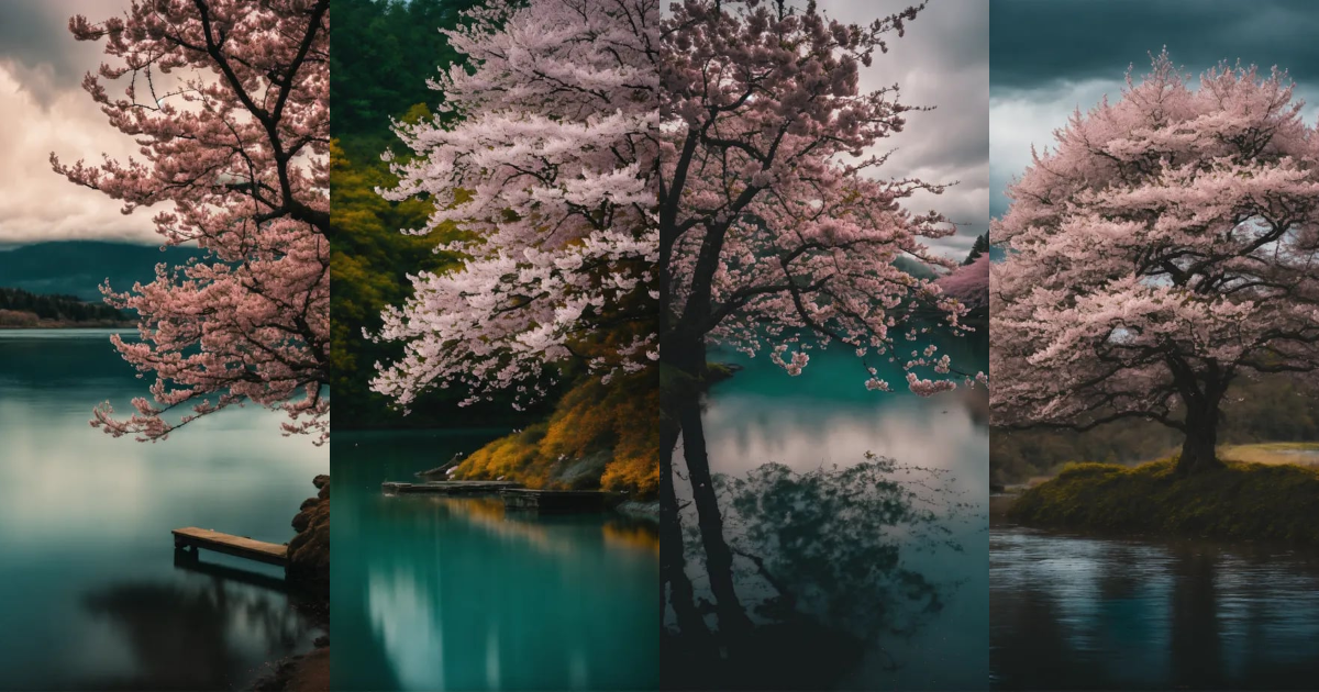 Lexica - Minimal, cinematic, a blooming cherry blossom tree, forest ...
