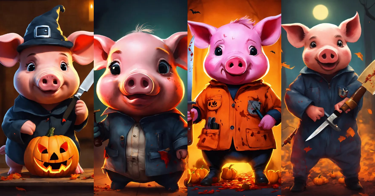 Lexica - Animated picture of a little pig wearing a halloween custome ...