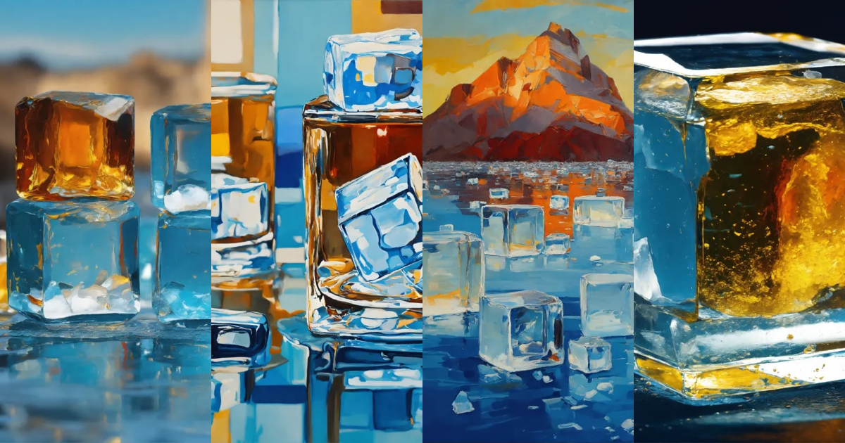 Lexica - Ice cubes, oil painting, transparent, in style, generative art ...
