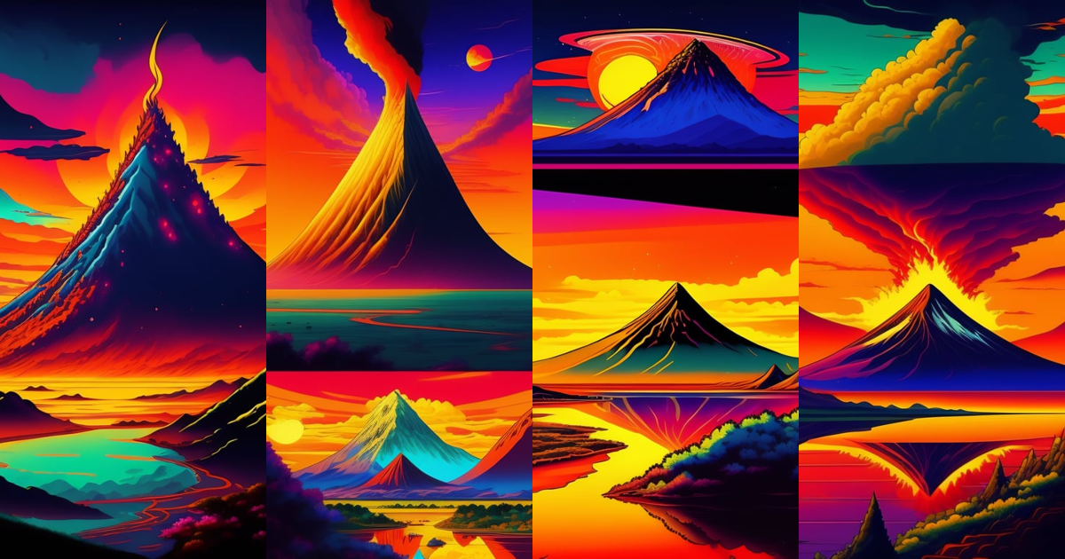 Lexica - Astonishing Cell-shaded landscape artwork, Volcano Eruption ...