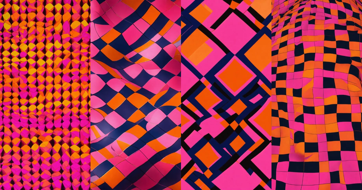 Lexica - Psychedelic, groovy, pink and orange checkered flag geometric pattern, in the style of ...