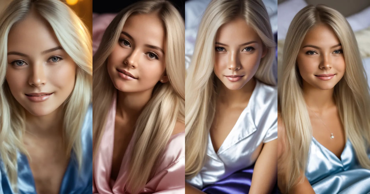 Lexica - Stunning angelic platinum blond young petite tween. Black silk ...