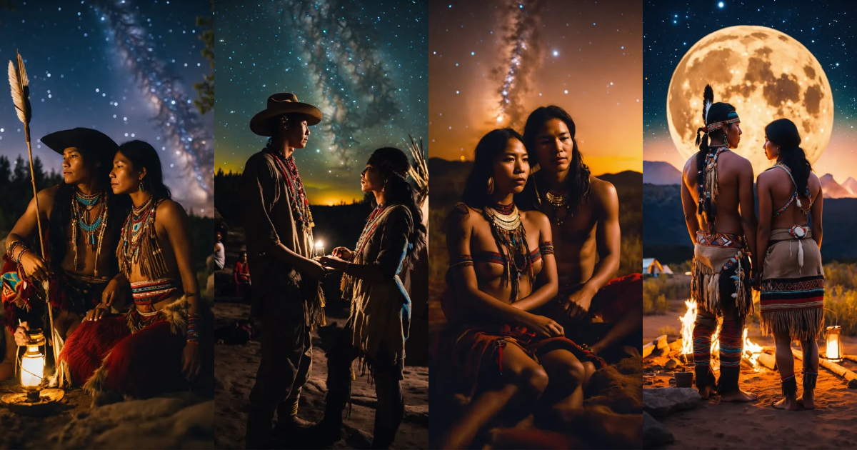 Lexica - Cinematic image of indigenous lovers tribe members of North ...