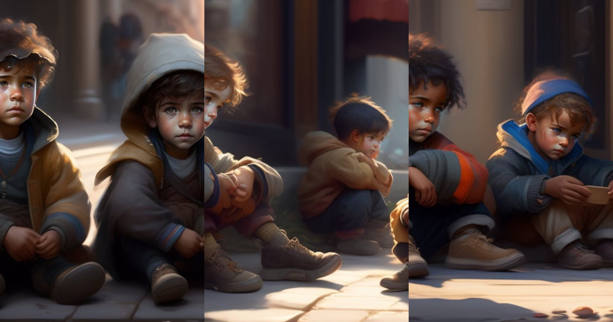 Lexica - Poor children with ragged clothes and messy hair sitting on ...
