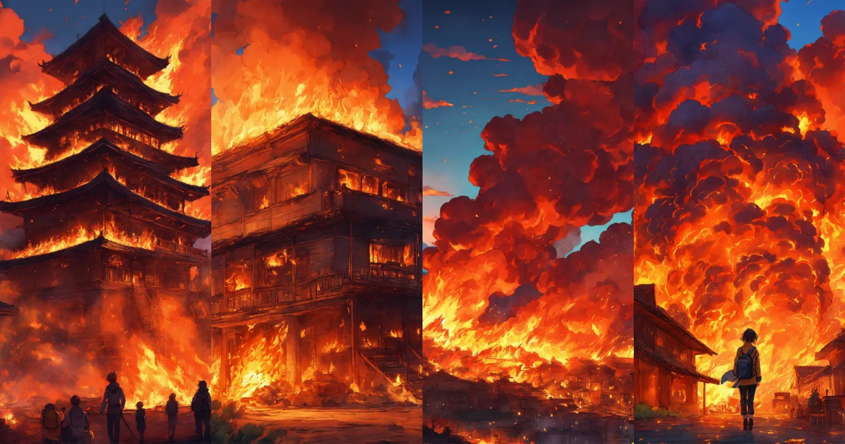 Lexica - Spectacular drawing of a fire everywhere, colorful, rich with ...