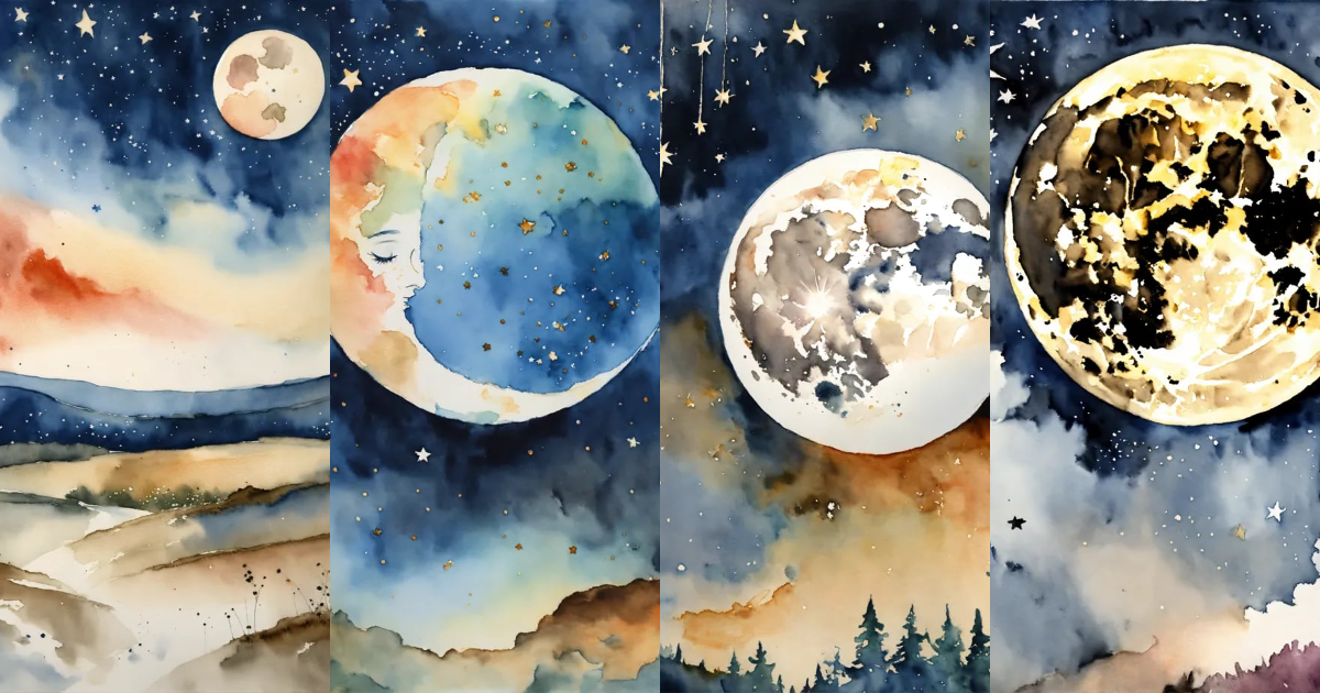 Lexica - Collage, peinture aquarelle, représentation de la lune et des ...
