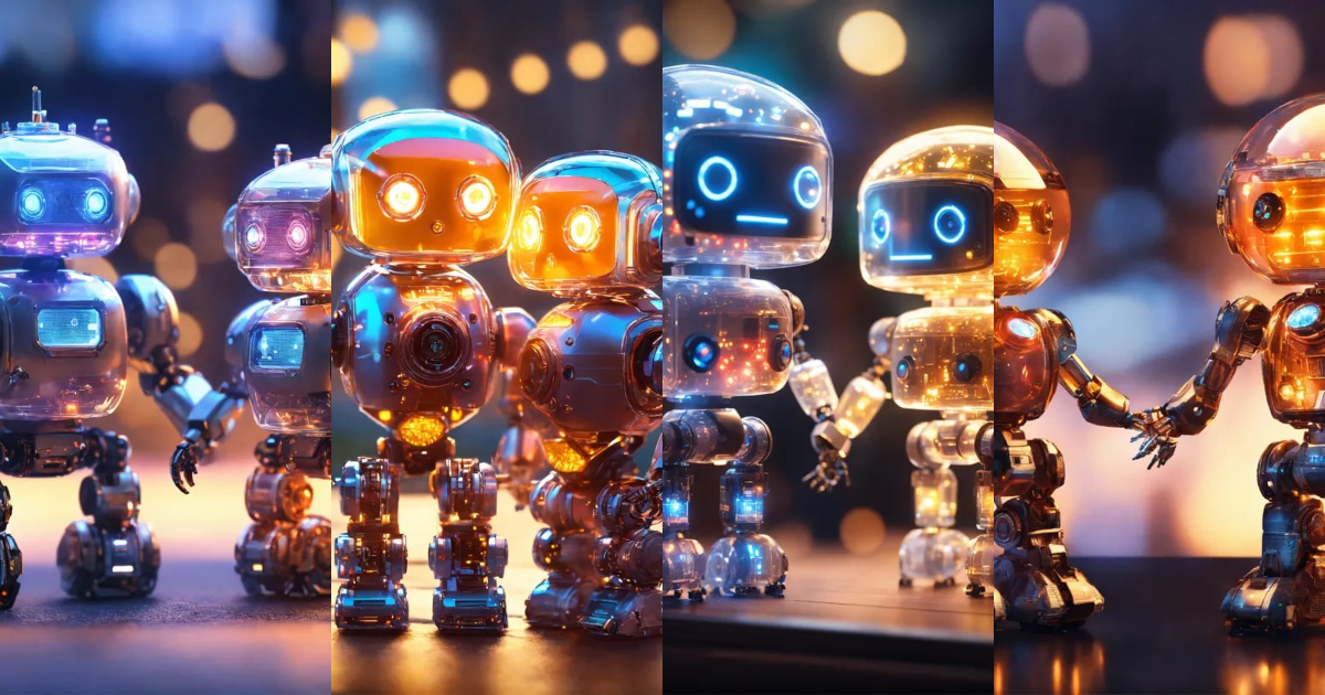 Lexica - Two adorable robots, two (tiny cute translucent polycarbonate ...