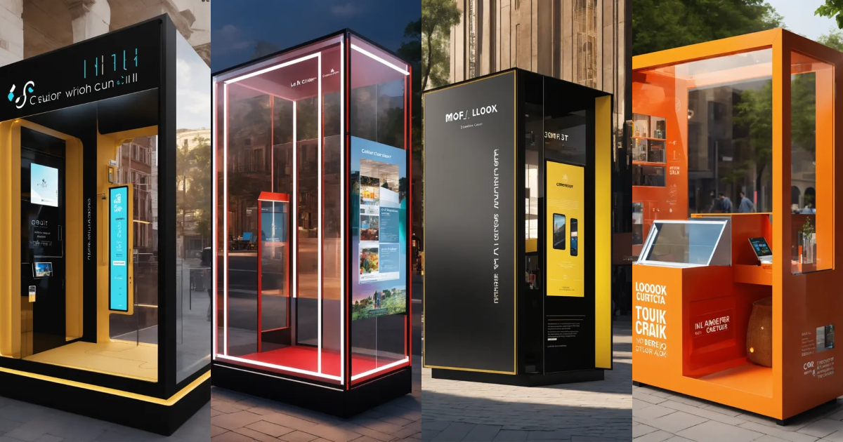 Lexica - Design a kiosk as a box that is 3 meters depth and 8 meters ...