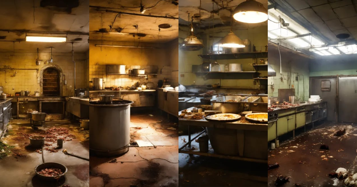 Lexica - Abandoned restaurant kitchen hotel, Large white and steel ...