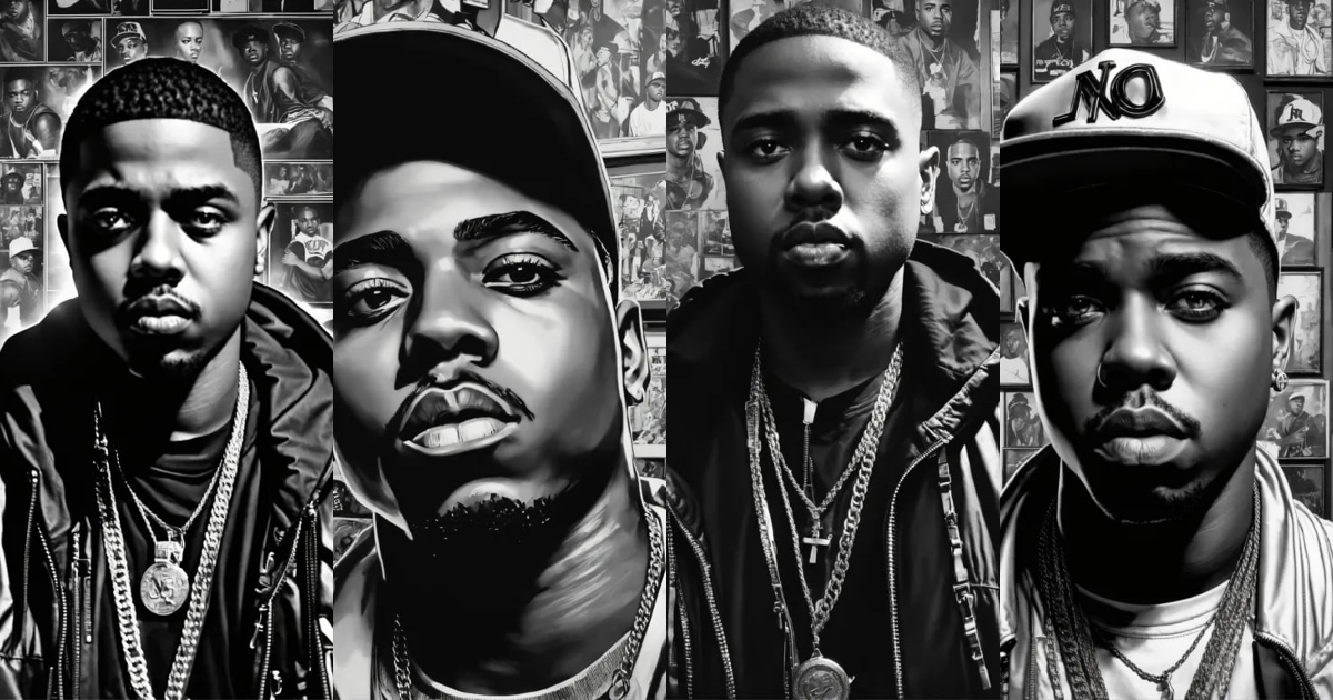 Lexica - Pop art, hyperrealist portrait of black rapper "Nas" standing ...